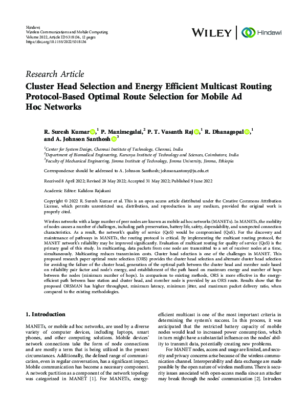 (PDF) Cluster Head Selection and Energy Efficient Multicast Routing Protocol-Based Optimal Route ...