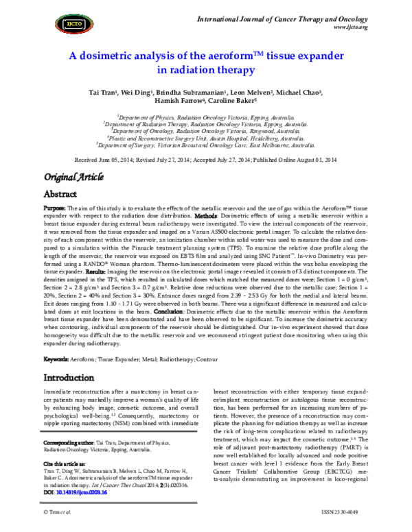 (PDF) A dosimetric analysis of the aeroformTM tissue expander in ...
