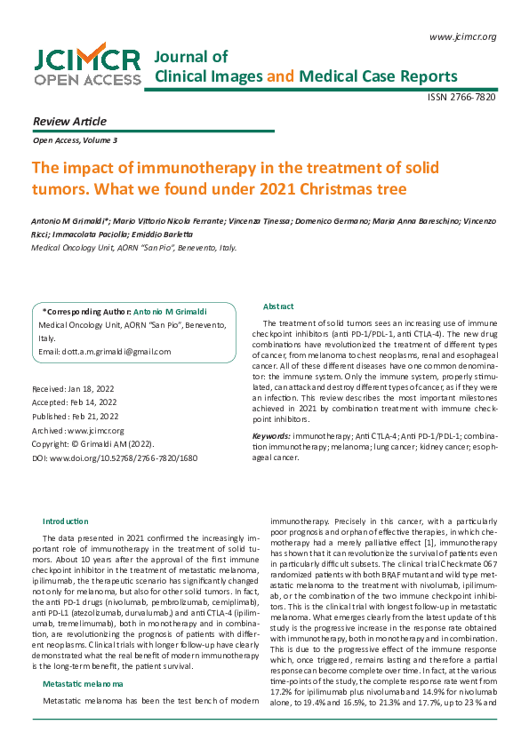 (PDF) The impact of immunotherapy in the treatment of solid tumors. What we found under 2021 ...