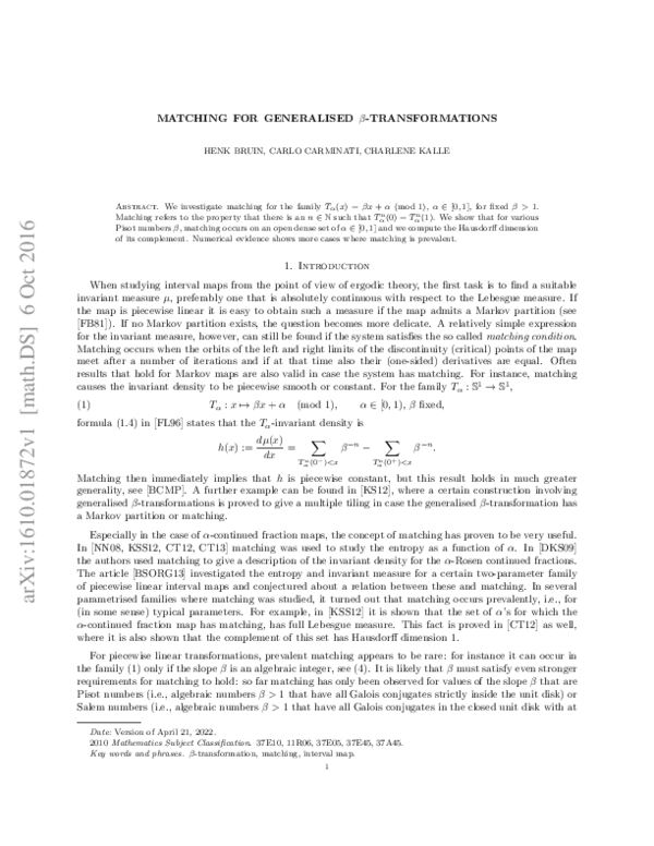 Pdf Matching For Generalised Beta Transformations