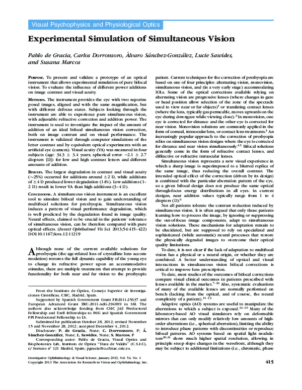 (PDF) Experimental Simulation of Simultaneous Vision