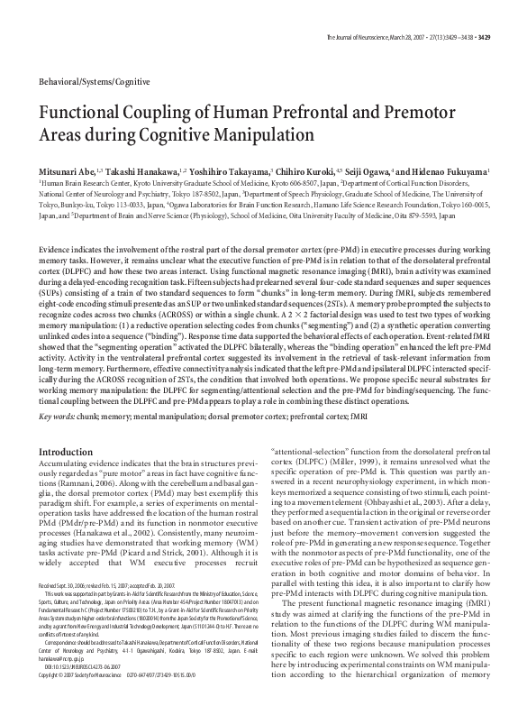 (PDF) Prefrontal-Premotor Interactions in Memory Tasks