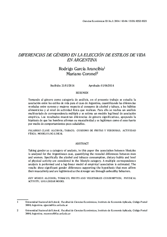 (PDF) Diferencias De Género en La Elección De Estilos De Vida en Argentina