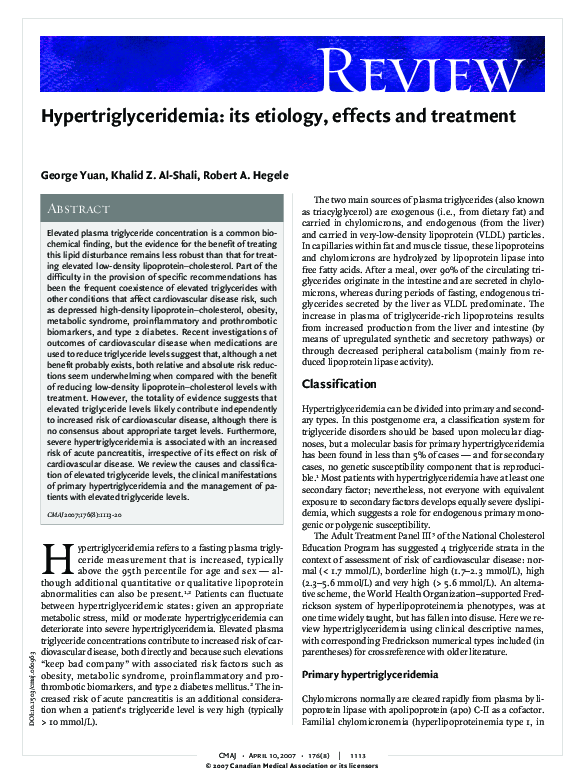 (PDF) Hypertriglyceridemia: its etiology, effects and treatment