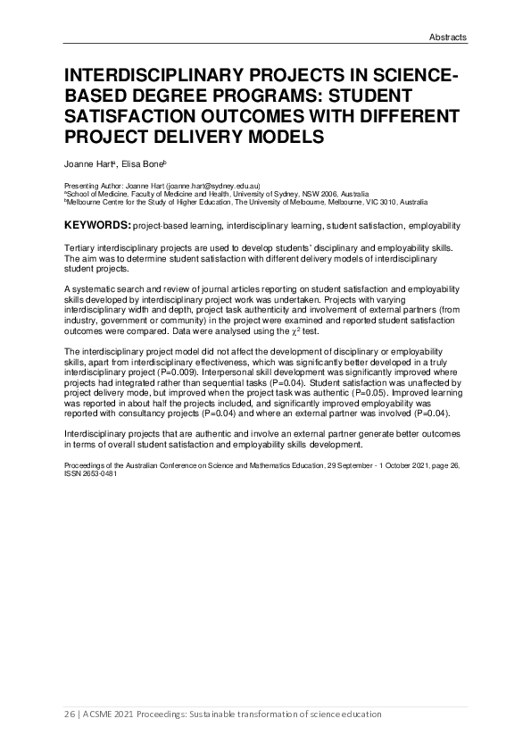 (PDF) Interdisciplinary Projects in Science-Based Degree Programs ...