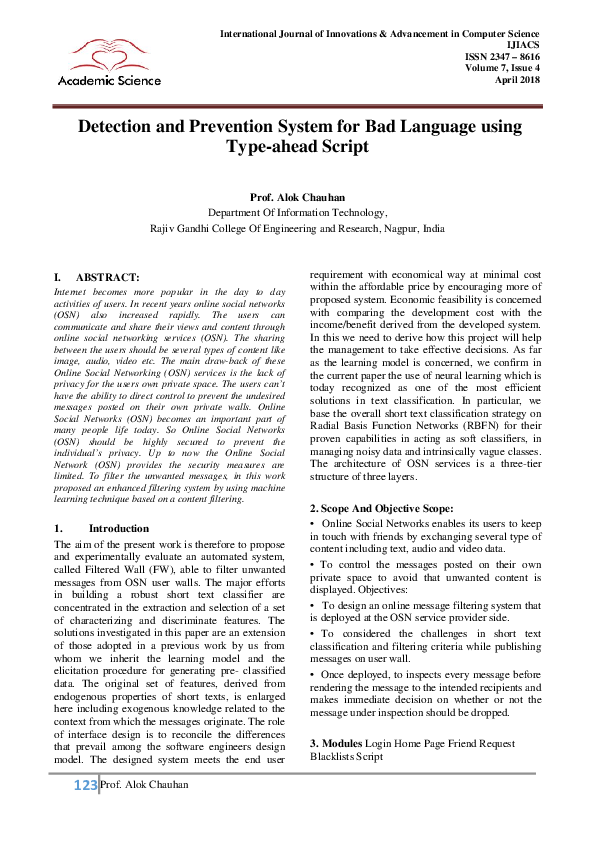 (PDF) Detection and Prevention System for Bad Language using Type-ahead ...
