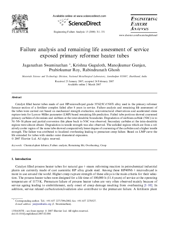 (PDF) Failure analysis and remaining life assessment of service exposed ...