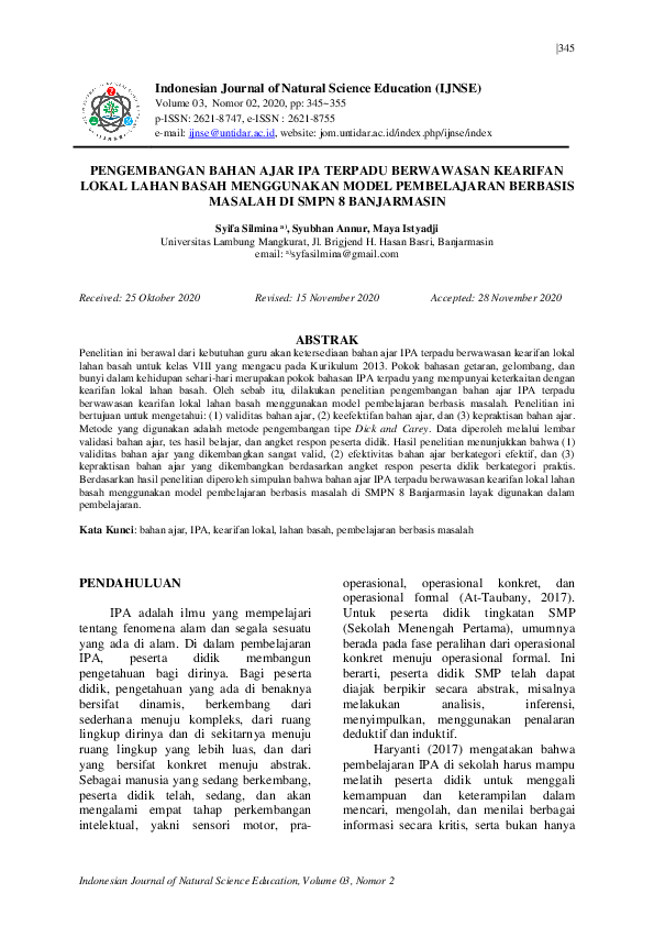 (PDF) Pengembangan Bahan Ajar Ipa Terpadu Berwawasan Kearifan Lokal Lahan Basah Menggunakan ...