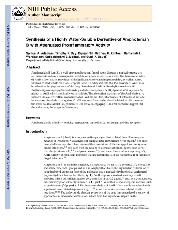 (PDF) Synthesis of a Highly Water-Soluble Derivative of Amphotericin B ...