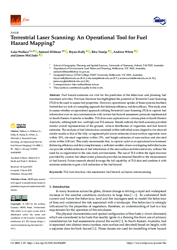 (PDF) Terrestrial Laser Scanning: An Operational Tool for Fuel Hazard Mapping?