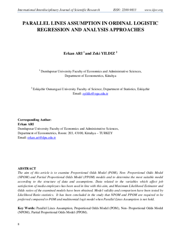 (PDF) Parallel Lines Assumption in Ordinal Logistic Regression and ...