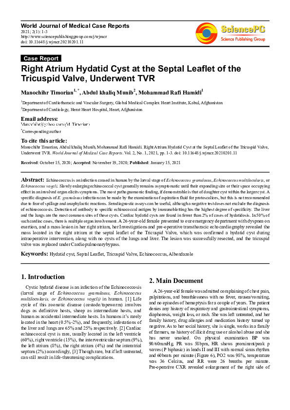 (PDF) Right Atrium Hydatid Cyst at the Septal Leaflet of the Tricuspid ...