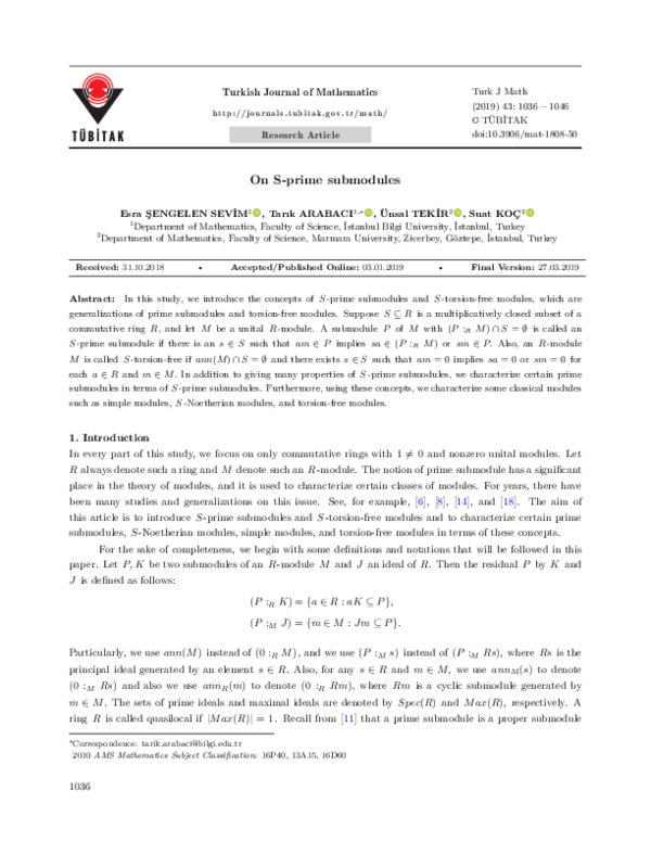(PDF) On S-prime submodules | Esra Sengelen Sevim - Academia.edu