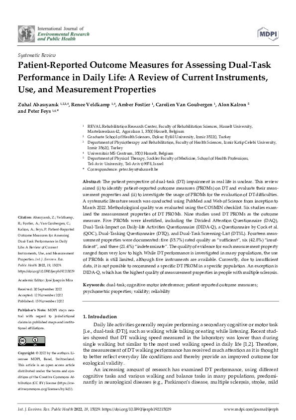 (PDF) Patient-Reported Outcome Measures for Assessing Dual-Task Performance in Daily Life: A ...