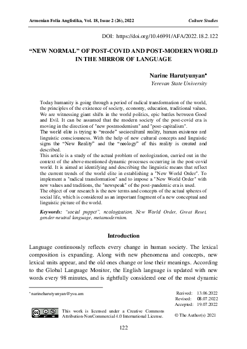 (PDF) “New Normal” of Post-Covid and Post-Modern World in the Mirror of ...