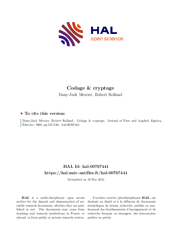 (PDF) Codage & cryptage