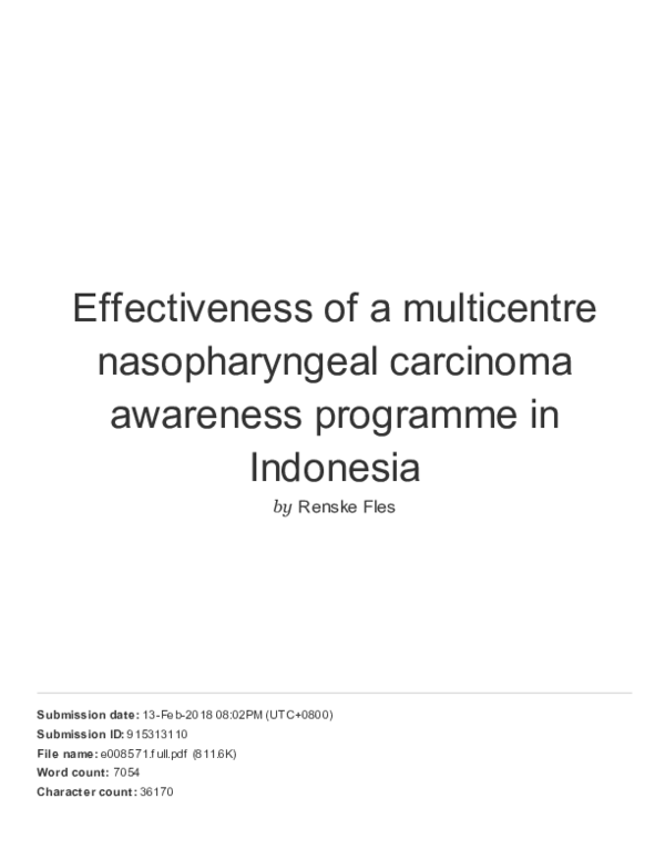 (PDF) Effectiveness of a multicentre nasopharyngeal carcinoma awareness ...
