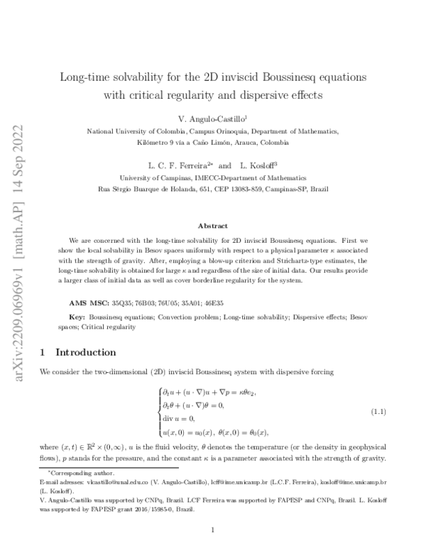 (PDF) Long-time solvability for the 2D inviscid Boussinesq equations with critical regularity ...