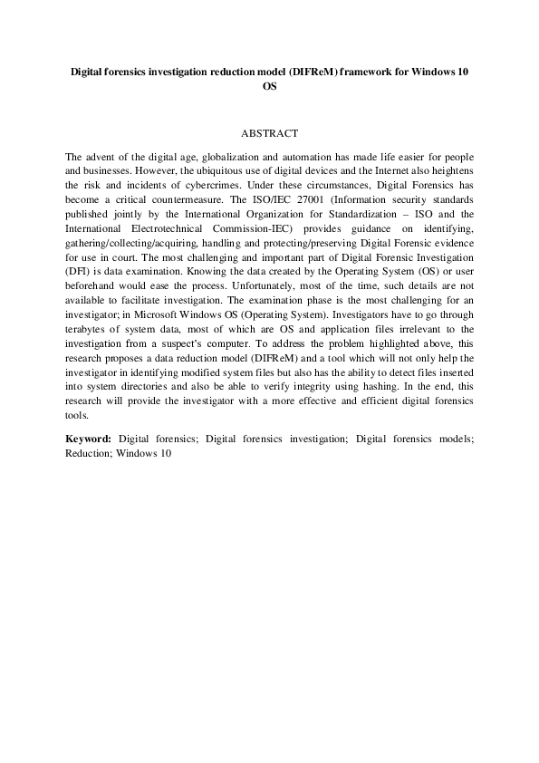 (PDF) Digital Forensics Investigation Reduction Model (DIFReM ...