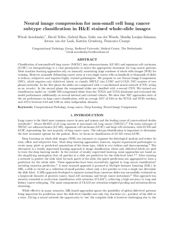 (PDF) Neural image compression for non-small cell lung cancer subtype ...