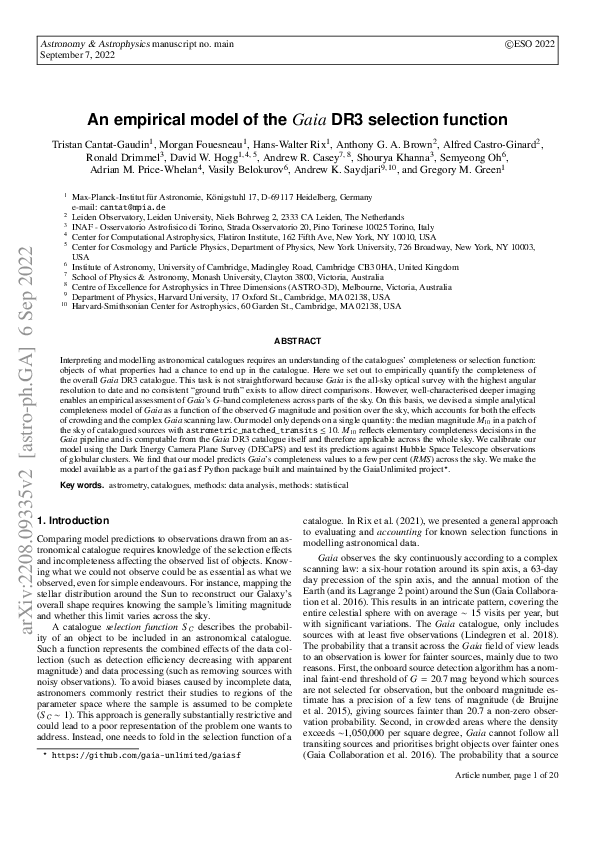 (PDF) An empirical model of the Gaia DR3 selection function | Andrew K Saydjari - Academia.edu