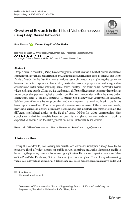 (PDF) Overview of Research in the field of Video Compression using Deep Neural Networks