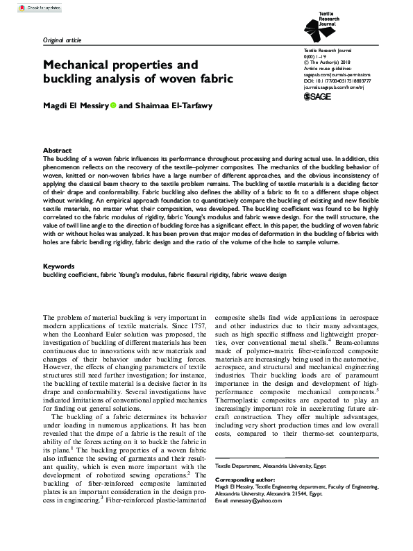 (PDF) Mechanical properties and buckling analysis of woven fabric