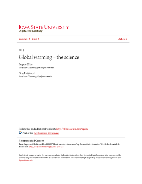 (PDF) Global warming – the science