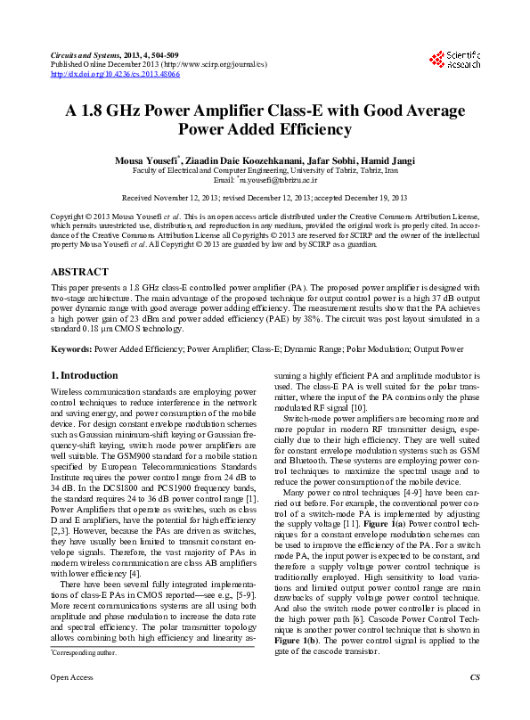 (PDF) A 1.8 GHz Power Amplifier Class-E with Good Average Power Added ...