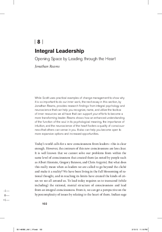 (PDF) Integral Leadership: Opening Space by Leading through the Heart