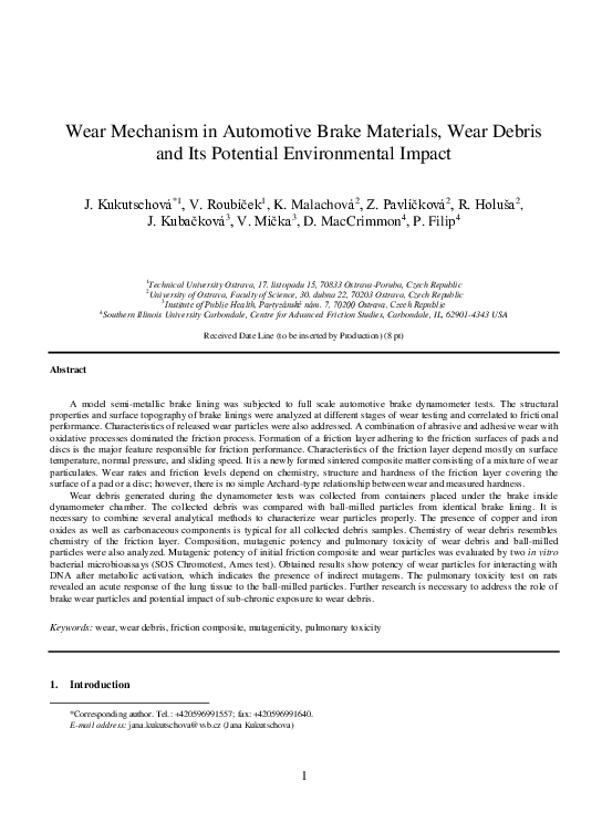 (PDF) Wear mechanism in automotive brake materials, wear debris and its ...