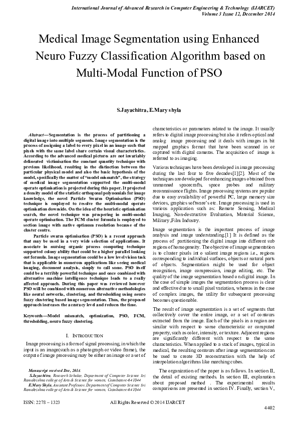 Pdf Medical Image Segmentation Using Enhanced Neuro Fuzzy Classification Algorithm Based On