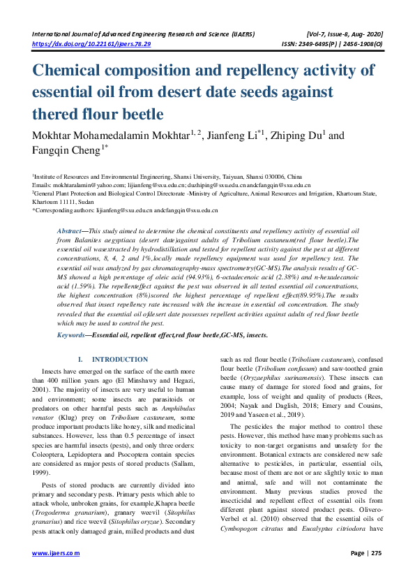 (PDF) Chemical composition and repellency activity of essential oil ...
