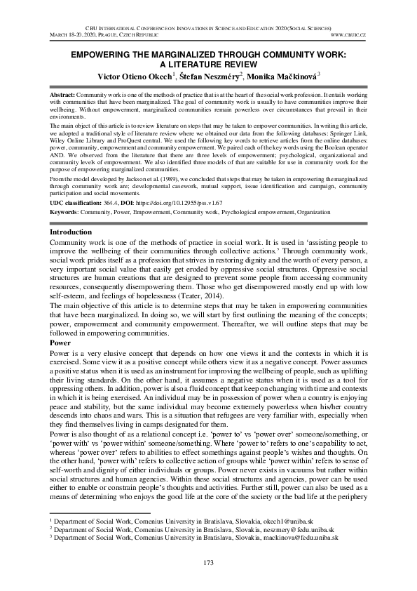 (PDF) Empowering the Marginalized Through Community Work: A Literature ...