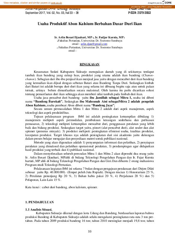(PDF) Usaha Produktif Abon Kalsium Berbahan Dasar Duri Ikan