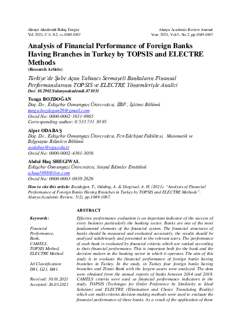 (PDF) Analysis of Financial Performance of Foreign Banks Having ...