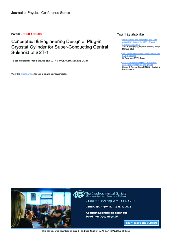 (PDF) Conceptual & Engineering Design of Plug-in Cryostat Cylinder for Super-Conducting Central ...