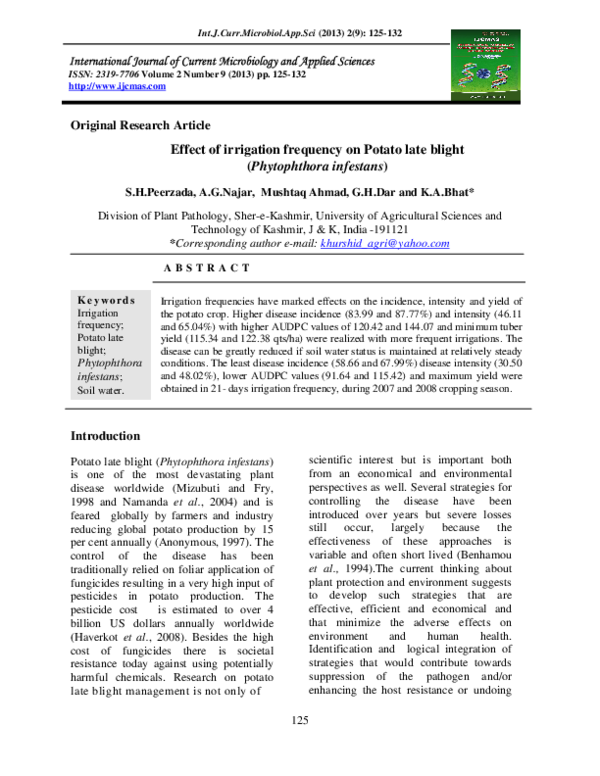 (PDF) Effect of irrigation frequency on potato late blight (Phytophthora infestans)