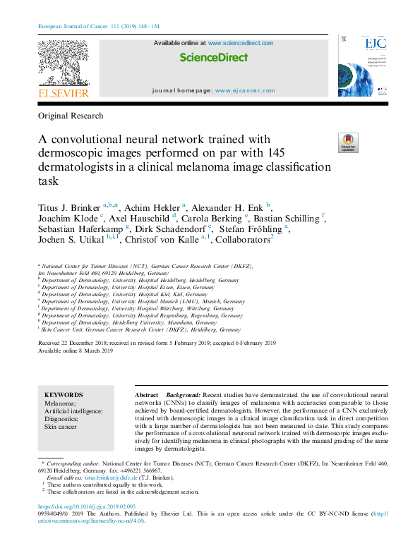 (PDF) A convolutional neural network trained with dermoscopic images performed on par with 145 ...