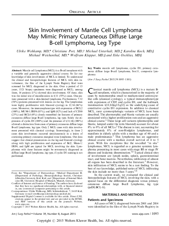(PDF) Skin Involvement of Mantle Cell Lymphoma May Mimic Primary Cutaneous Diffuse Large B-cell ...