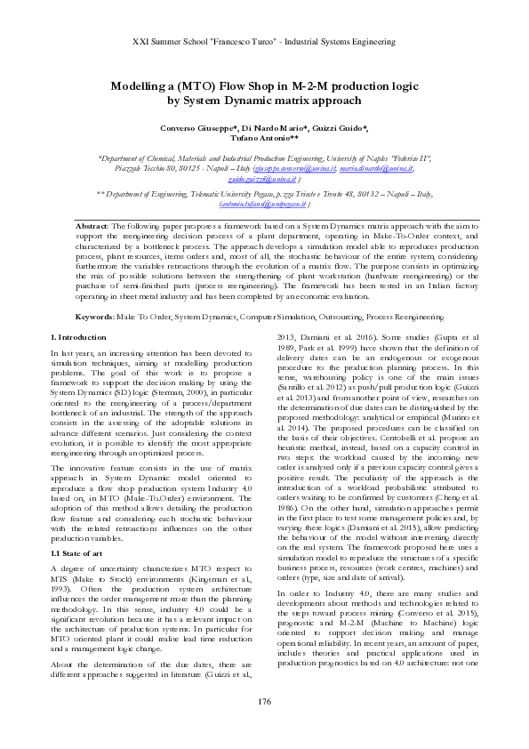 (PDF) Modelling a ( MTO ) Flow Shop in M2M production logic by System ...