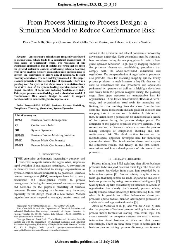 (PDF) From Process Mining to Process Design : a Simulation Model to Reduce Conformance Risk