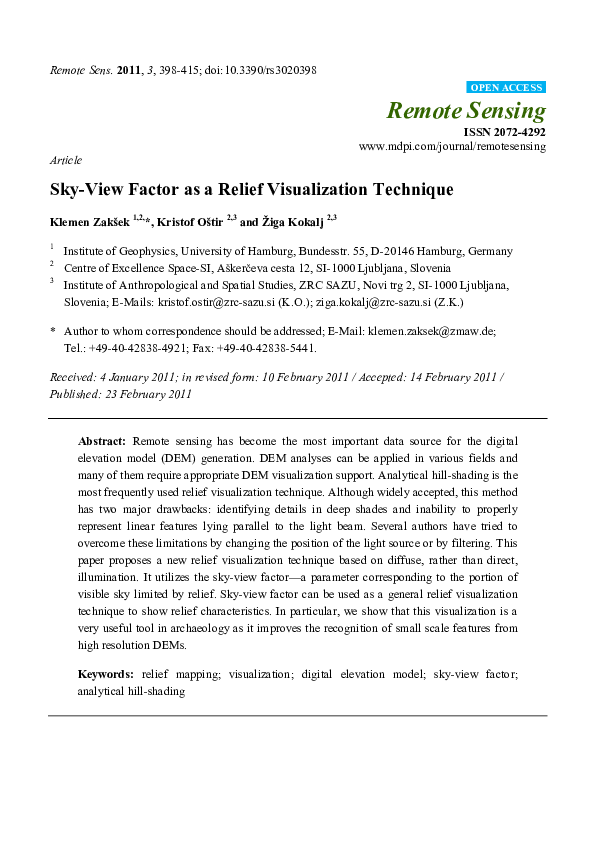 (PDF) Sky-View Factor as a Relief Visualization Technique