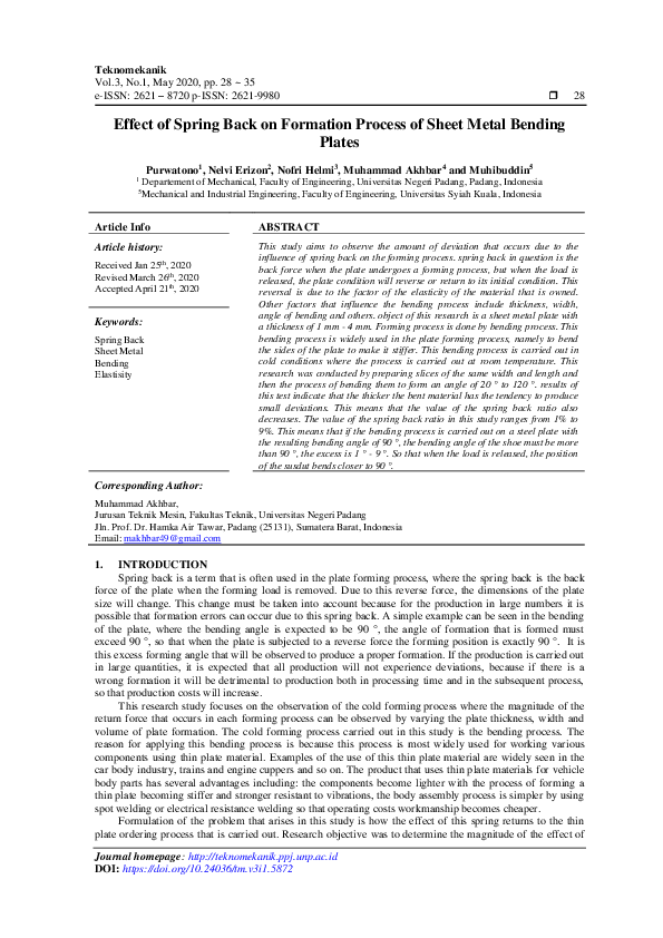 (PDF) Effect of Spring Back on Formation Process of Sheet Metal Bending ...