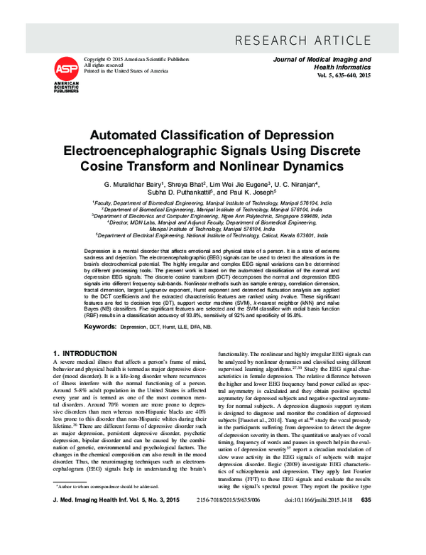 (PDF) Automated Classification of Depression Electroencephalographic Signals Using Discrete ...