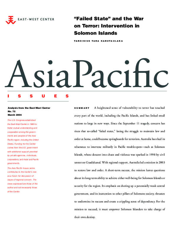 (PDF) Failed state" and the war on terror: intervention in Solomon Islands