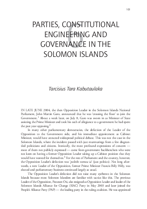 (PDF) Parties, Constitutional Engineering and Governance in the Solomon ...