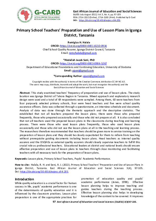 (PDF) Primary School Teachers’ Preparation and Use of Lesson Plans in ...