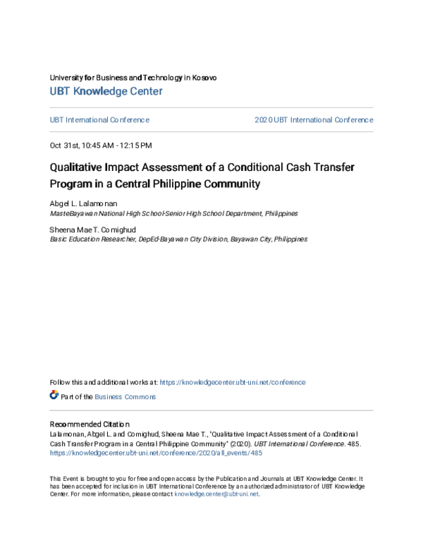 (PDF) Qualitative Impact Assessment of a Conditional Cash Transfer ...