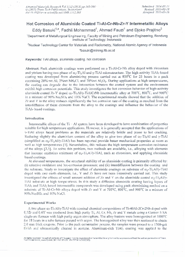 (PDF) Hot Corrosion of Aluminide Coated Ti-Al-Cr-Nb-Zr-Y Intermetallic Alloys